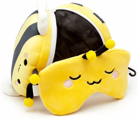 Relaxeazzz Bij knuffel/reiskussen/slaapmasker - 2-in-1 set - voor ...