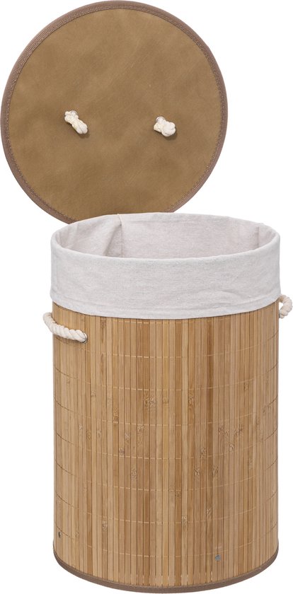 5Five Ronde Wasmand met deksel en handvaten - Bamboe - 48 liter | bol.com