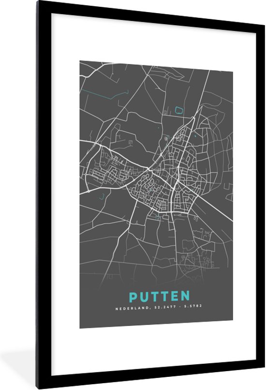 Fotolijst incl. Poster - Putten - Stadskaart - Kaart - Plattegrond - 80x120 cm -... | bol