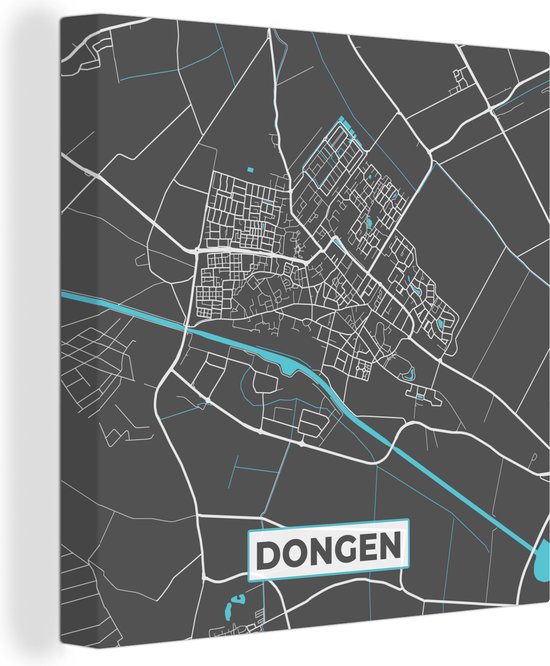 Canvas Schilderij Kaart - Dongen - Plattegrond - Stadskaart - 20x20 cm ...