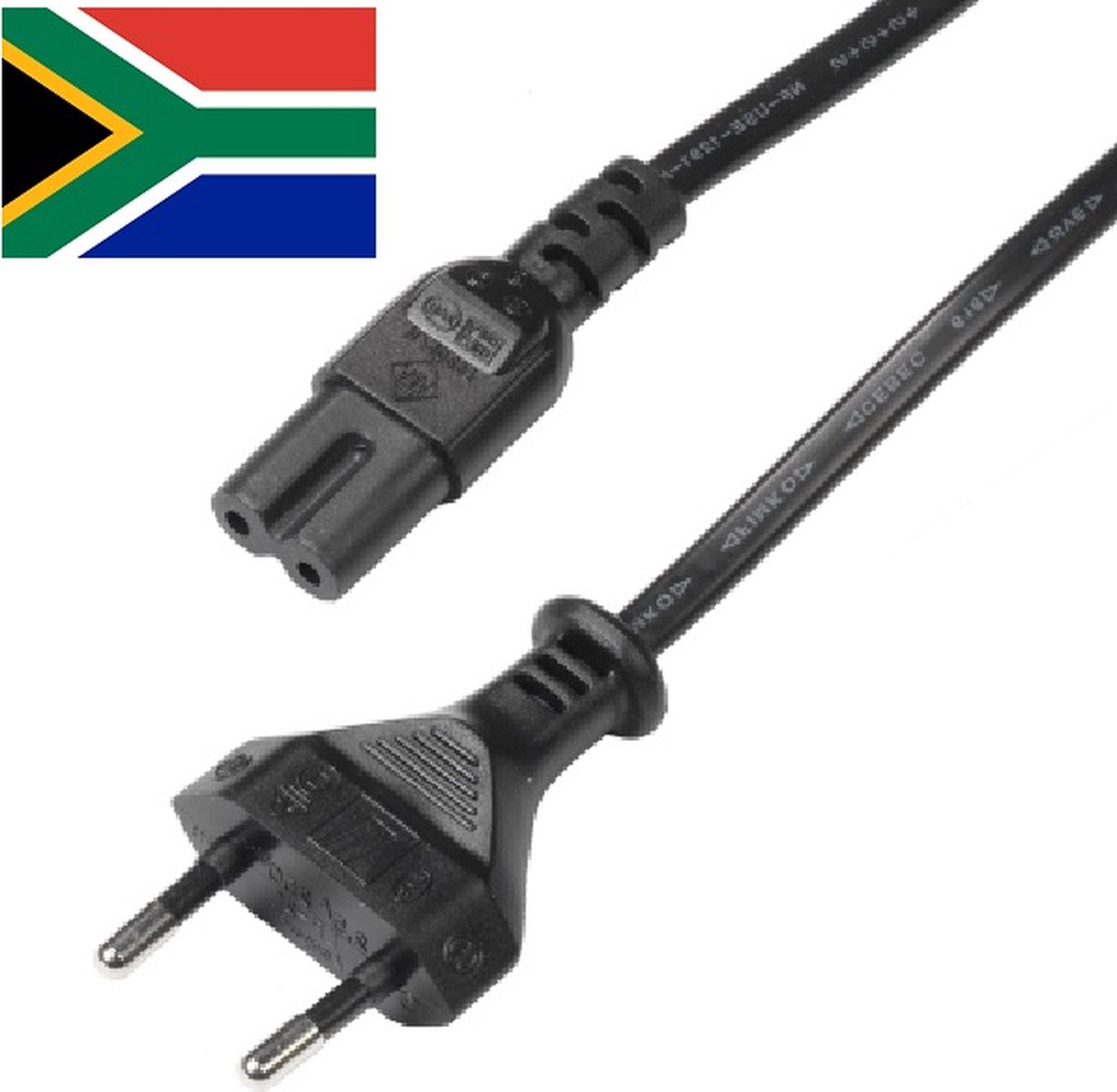 Zuid-Afrika stroomkabel (Type C) met C7 plug - zwart - 1,8 meter | bol