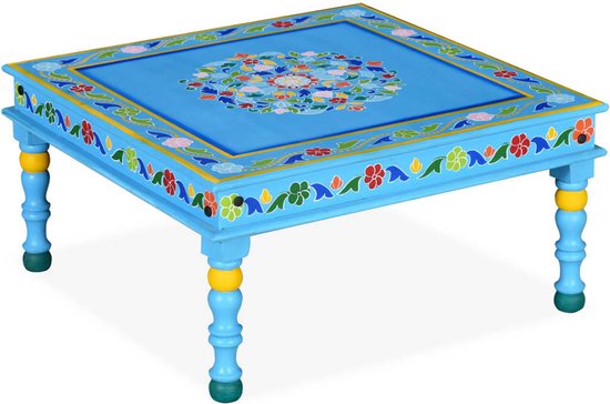 Salontafel handgeschilderd massief mangohout turquoise | bol.com