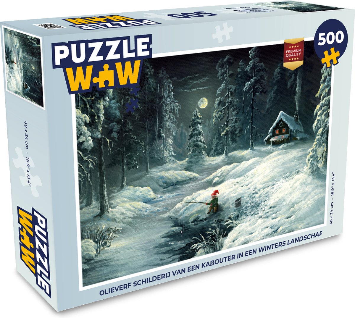 Puzzel Olieverf schilderij van een kabouter in een winters landschap ...