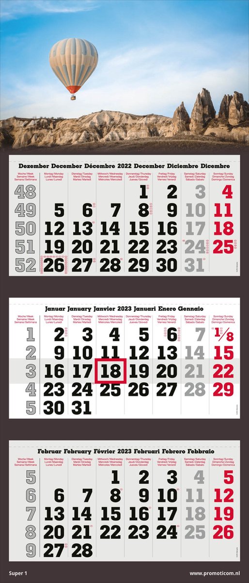 3-maands kalender Super 1 - 2023 - EU versie - Super stevig ...