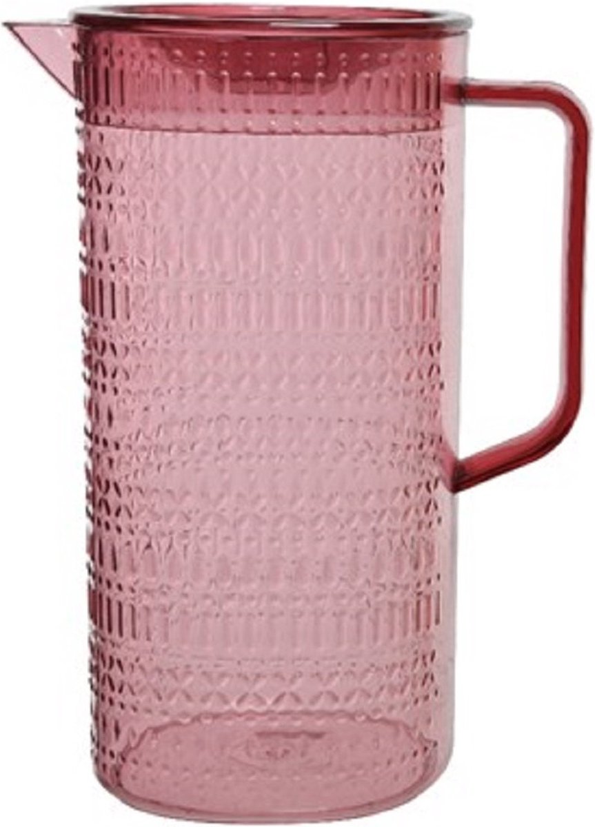 Roze schenkkan/waterkan/sapkan/limonadekan set met 6 gele glazen | bol