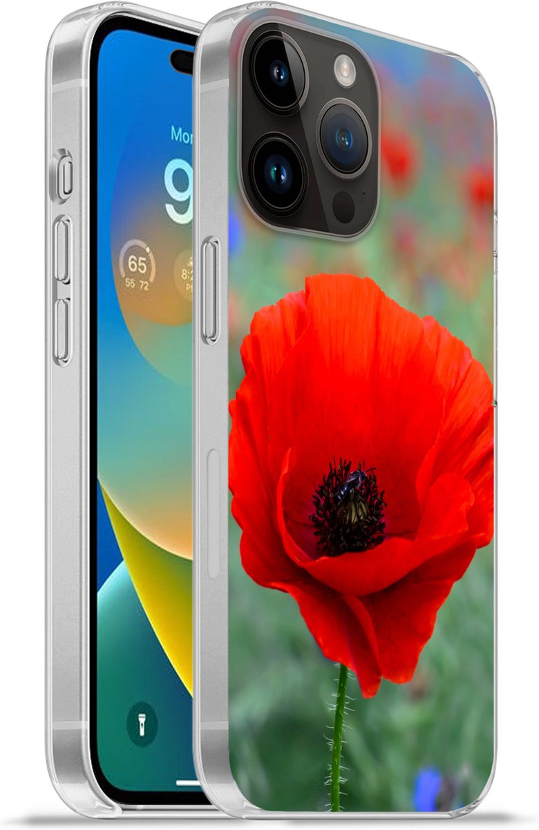 Apple iPhone 14 Pro Max hoesje - Paarse en rode klaprozen in een ...