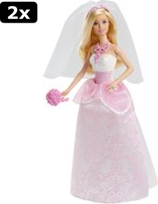2x Barbie Bruid met Roze Jurk en Boeket - Barbie Pop | bol.com