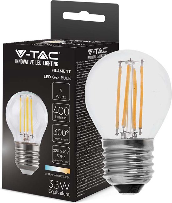 V-tac VT-1980 10-pack Filament LED lampen kogel - E27 - 4W - 350 Lm - 3000K | bol.com