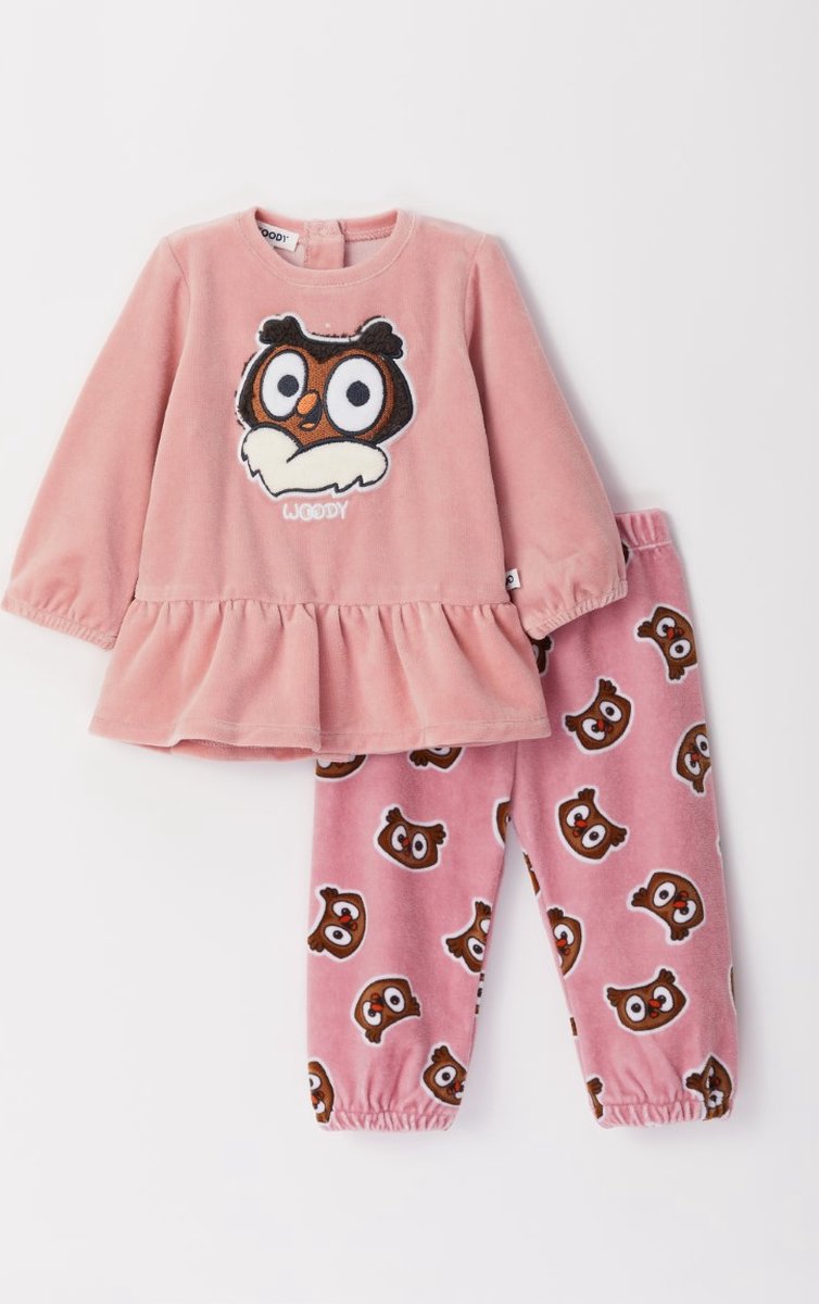 Woody pyjama velours baby meisjes - oudroze - uil - 222-3-PDL-V/360 ...