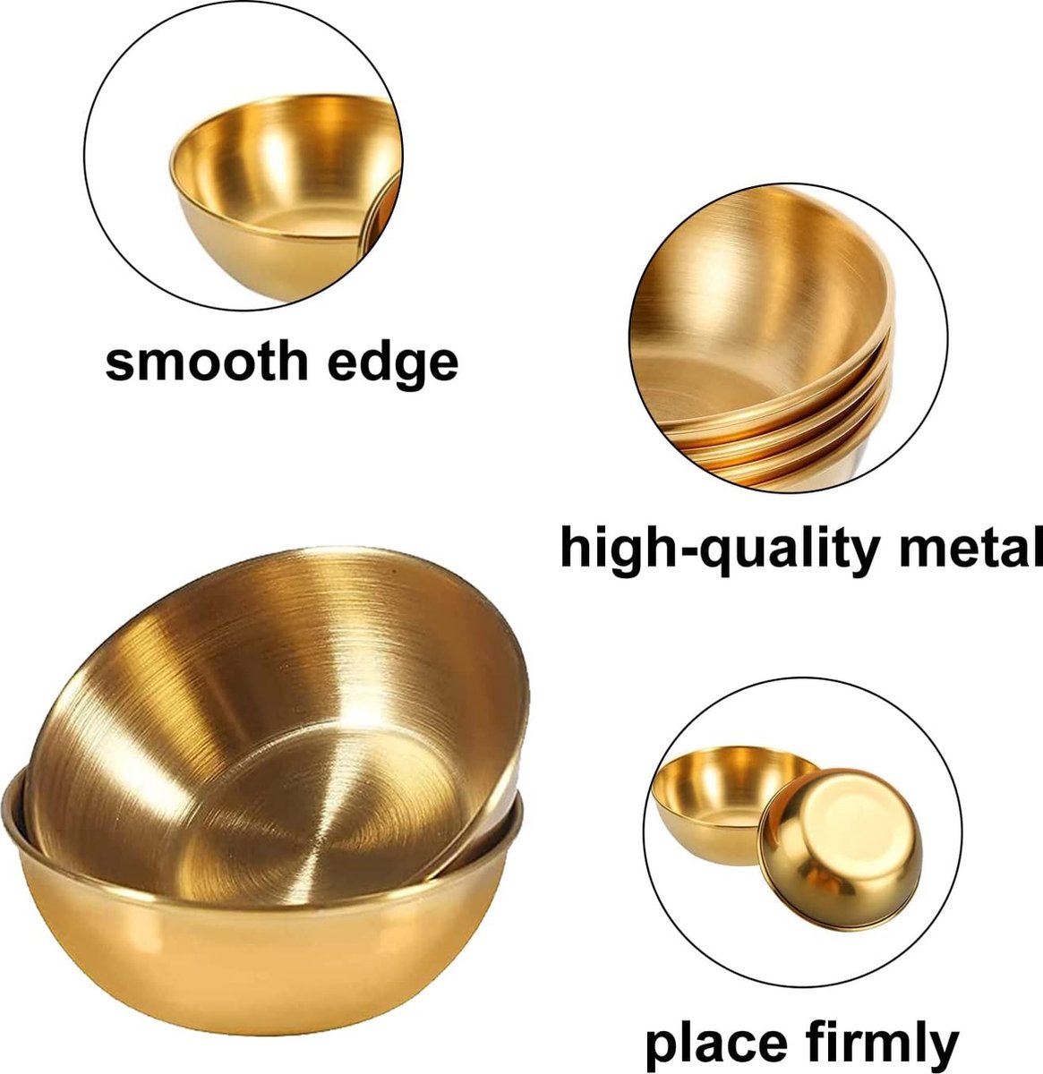 6 stuks gouden roestvrijstalen snackschalen, gouden mini-dipschalen, gouden ronde... | bol
