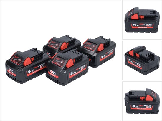 Milwaukee M18 HB 5.5 accuset 4x 18 V 5.5 Ah / 5500 mAh Li-Ion High ...