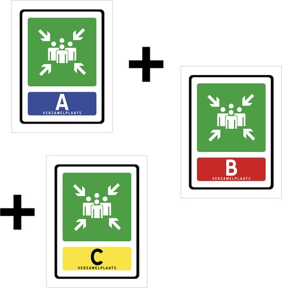 Set van 3 pictogrammen/ borden Dibond | "Verzamelpunt evacuatie" Zone A ...