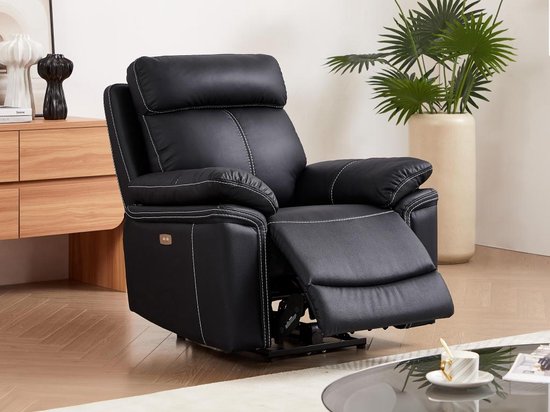 Elektrische relaxstoel van leer ISIRIS - Zwart L 96 cm x H 102 cm x D 93 cm | bol