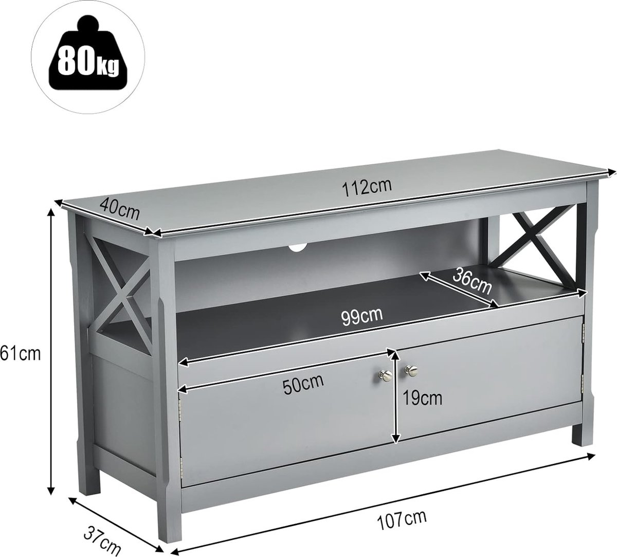 TV commode TV kast voor televisie tot 112 cm, commode Lowboard met ...