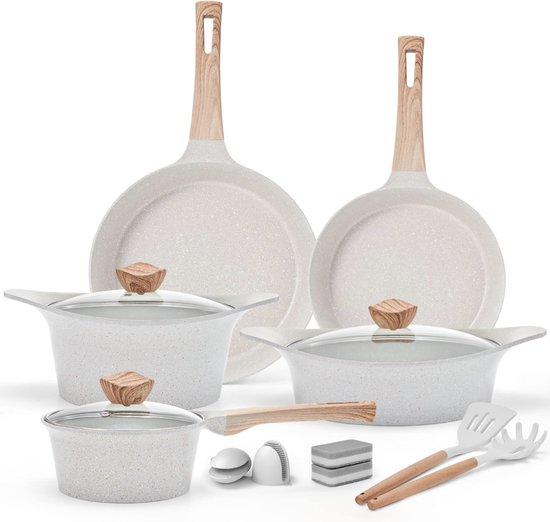 Inductie pannenset - Met Deksel Granieten - Pannenset Met ...