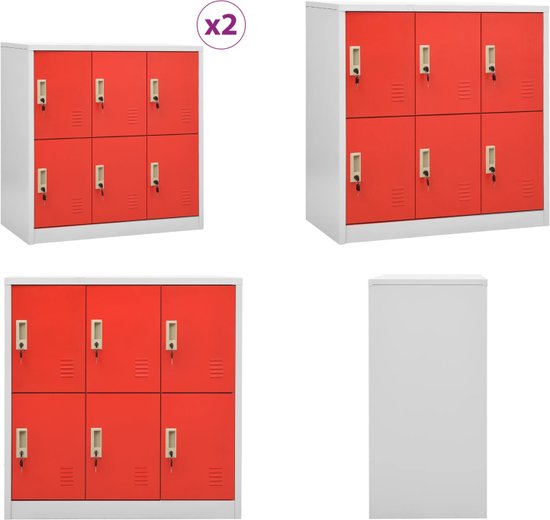 vidaXL Lockerkasten 2 st 90x45x92-5 cm staal lichtgrijs en rood ...