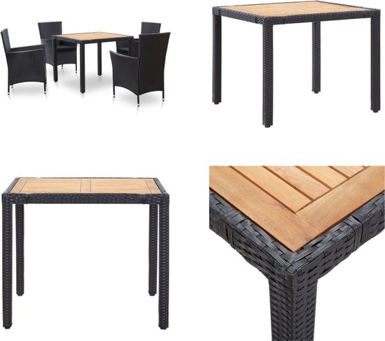vidaXL 5-delige Tuinset met kussens poly rattan zwart - Tuintafel En ...