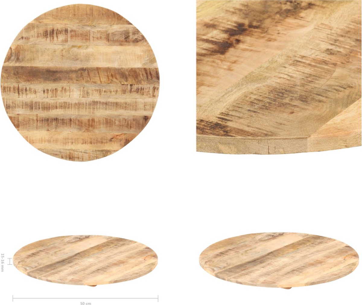 vidaXL Tafelblad rond 15-16 mm 50 cm massief mangohout - Tafelblad ...