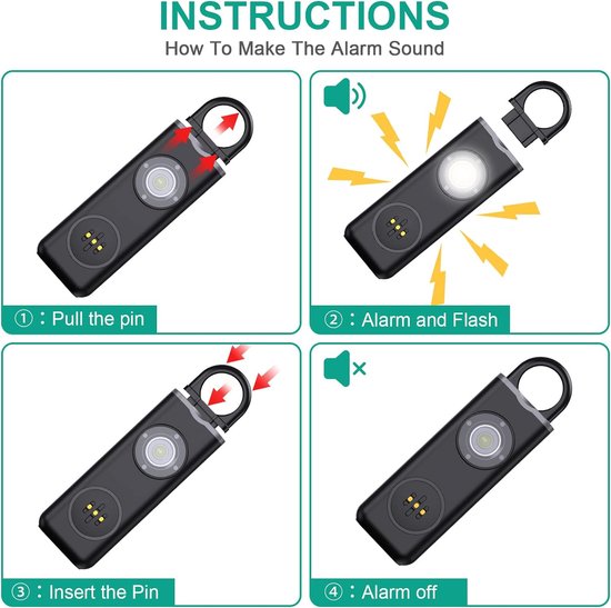 Persoonlijk alarm, zakalarm, oplaadbaar, 130 dB zelfverdedigingssirene,... | bol