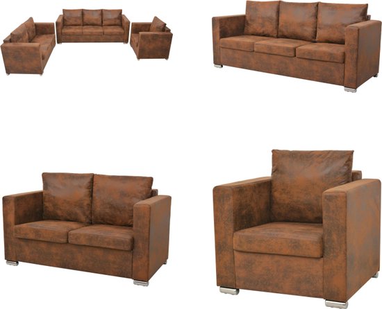 vidaXL Moderne banken - Bankstel van kunst suède leer - 3-delig | bol