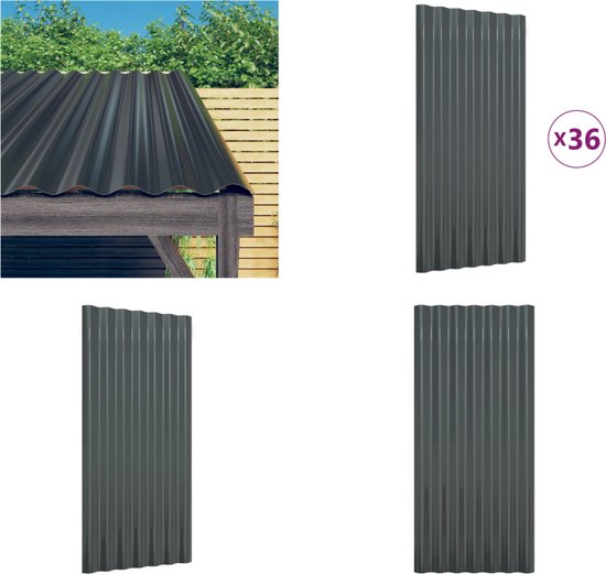 vidaXL Dakpanelen 36 st 80x36 cm gepoedercoat staal antracietkleurig - Dakpaneel -... | bol
