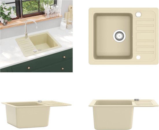 vidaXL Gootsteen enkele bak graniet beige - Spoelbak - Spoelbakken ...