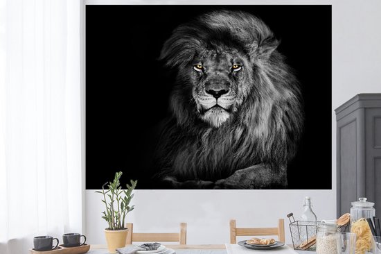 Muurstickers - Sticker Folie - Leeuw - Ogen - Oranje - Zwart wit - Dieren - Portret -... | bol
