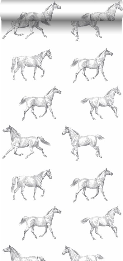 Walls4You behang paarden grijs en wit - 935281 - 53 cm x 10,05 m | bol