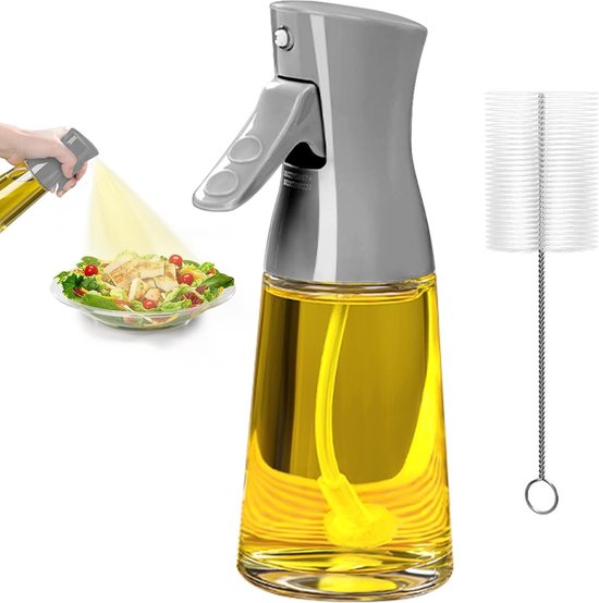 Oliesproeier voor spijsolie, 180 ml glazen olie spuitfles (grijs) | bol
