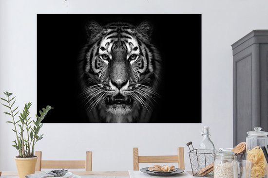 Muurstickers - Sticker Folie - Tijger - Dieren - Zwart - Wit - Portret - Wild - 120x80... | bol