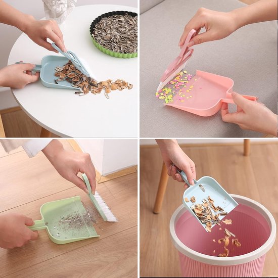 Set van 2 veegschoppen en bezems, mini-bezemset, met handbezem en schep ...