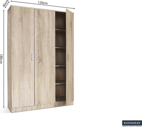 Opbergkast 'Ray' 3 deuren en 4 legplanken Sonoma, Spaanderplaat en ...