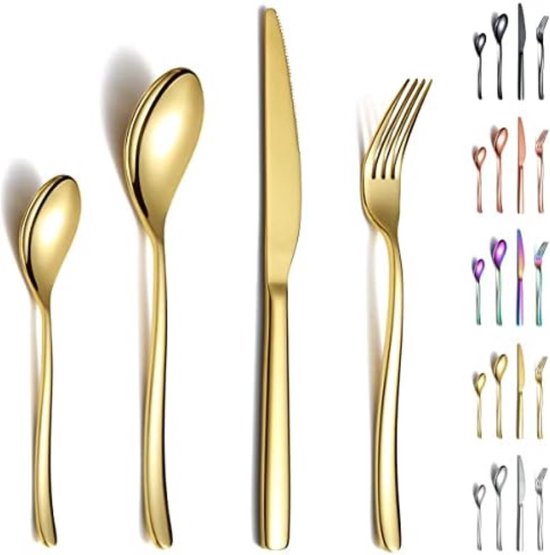 Bestekset 24 Delig - Bestek Set - Bestekset Goud - Goud | bol