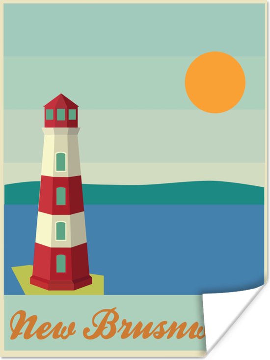Affiche Vintage du phare du Nouveau - Brunswick au Canada Poster 60x80 ...