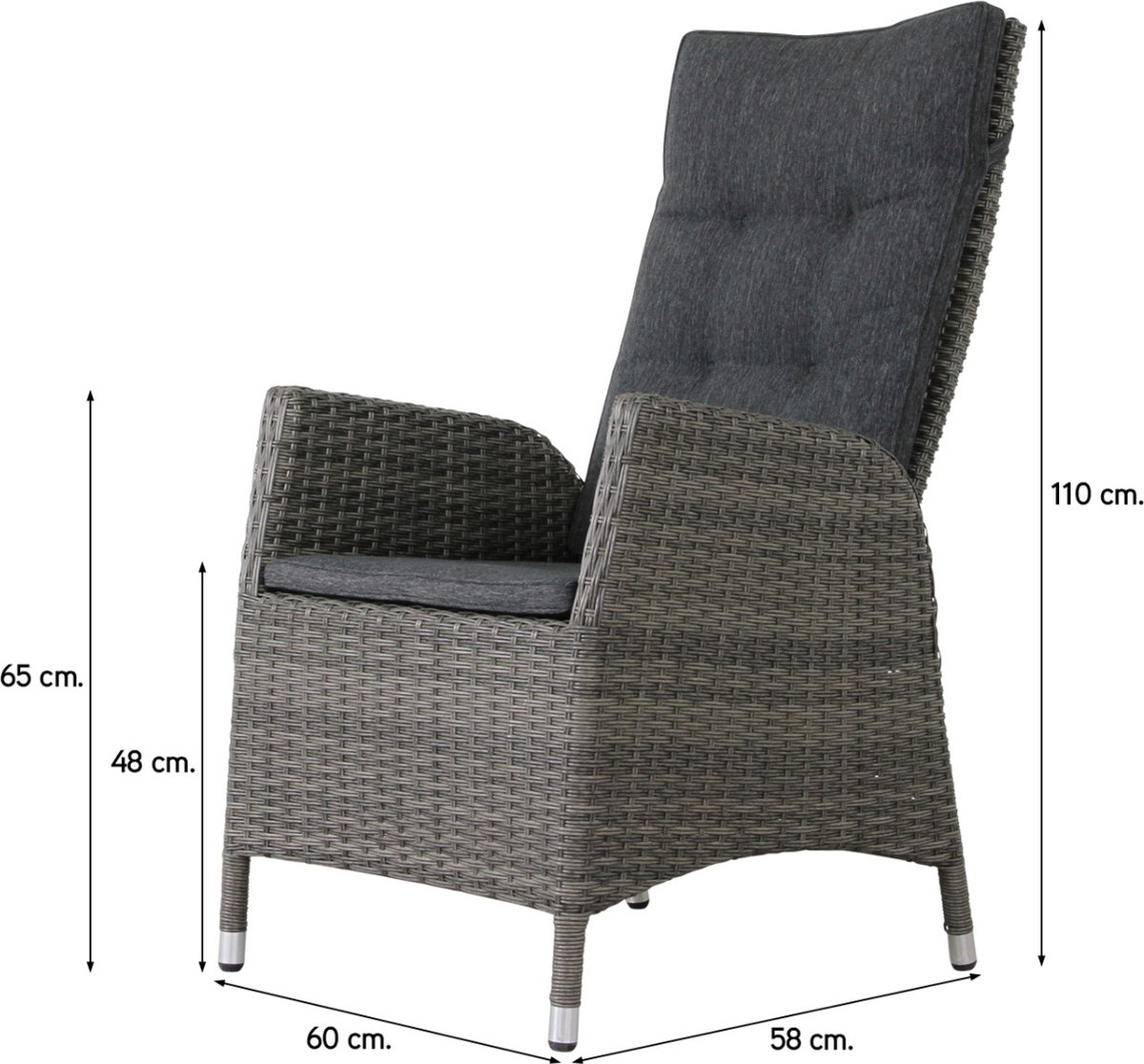 Verstelbare wicker tuinstoel Manhattan - dubble grey | bol.com
