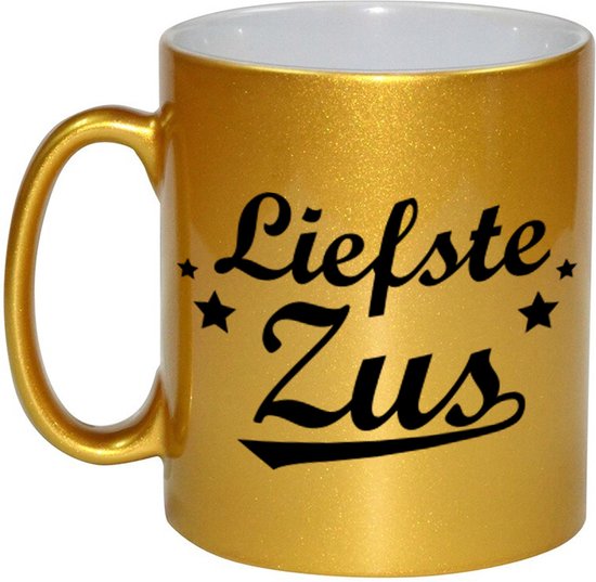 Liefste zus tekst cadeau mok / beker - 330 ml - goudkleurig - kado koffiemok / theebeker | bol