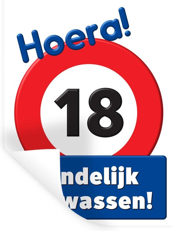 Muurstickers - Sticker Folie - Verjaardag - 18 Jaar - Verkeersbord ...