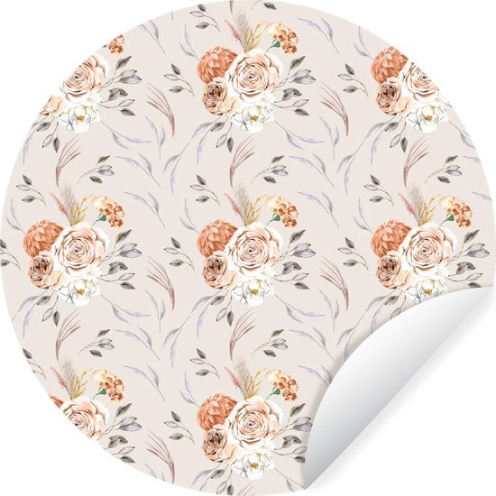 WallCircle - Muurstickers - Behangcirkel - Rozen - Oranje - Bruin - Roze - 100x100 cm... | bol.com