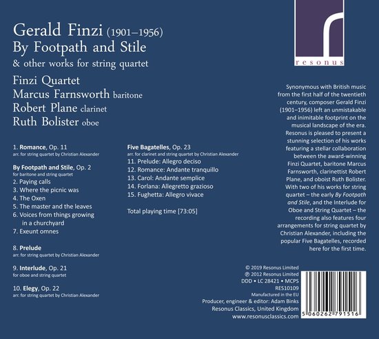 Finzi Quartet - Gerald Finzi By Footpath & Stile (CD), Ruth Bolister ...