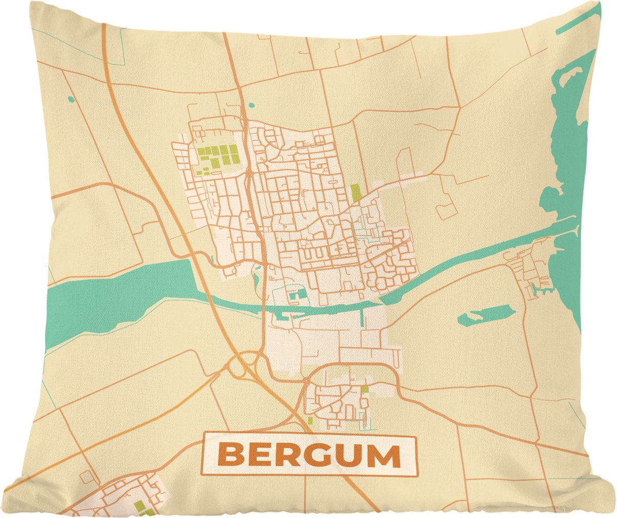 Sierkussen - Kaart Bergum Vintage - Multicolor - 40 Cm X 40 Cm | bol.com