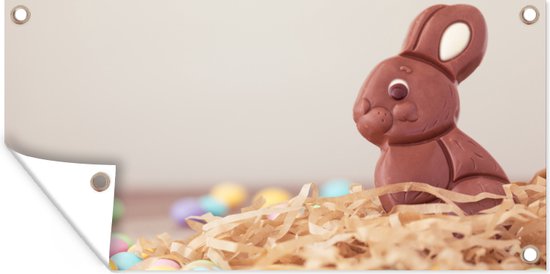 Tuinposter Een konijn van chocolade met kleine eitjes tijdens Pasen ...
