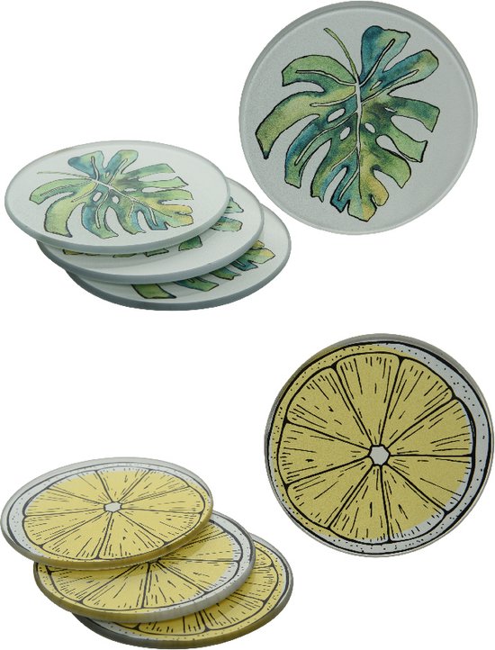 Onderzetters Glas 4 Delig ø9 2x2 3cm 1 Stuk Assorti Bol
