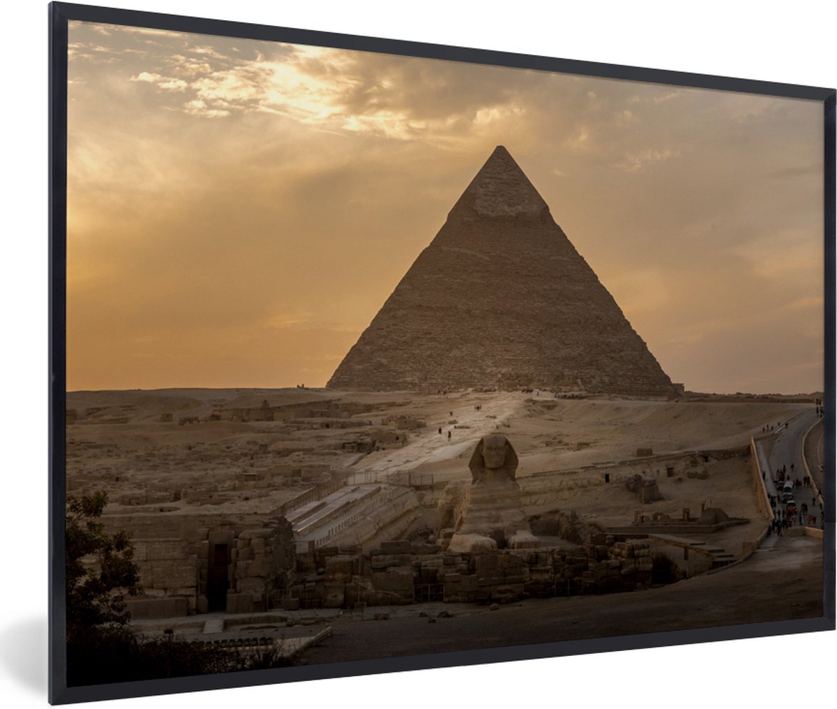 Fotolijst incl. Poster - De grote Sfinx van Giza voor de Piramide van ...