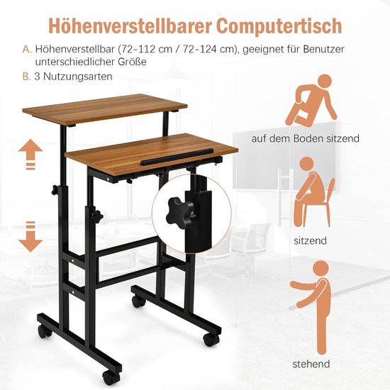 Mobiele tafeltafel, sit-standaard, werktafel met wielen, in hoogte verstelbare... | bol