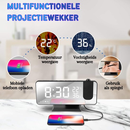 Projectiewekker - met USB-aansluiting - wekkerradio met projectie ...