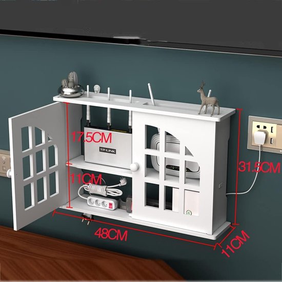 Router Storage Box, White, Wall TV Cable Hide Box, Wood and Plastic ...
