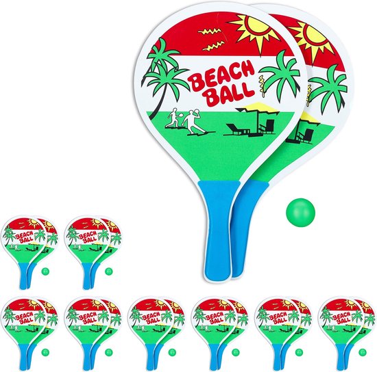 relaxdays 9 x beachballset - strandspeelgoed - strandtennis - racket ...