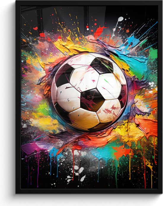 Fotolijst inclusief poster 60x80 cm - Voetbal kleurrijk - Foto in kader ...
