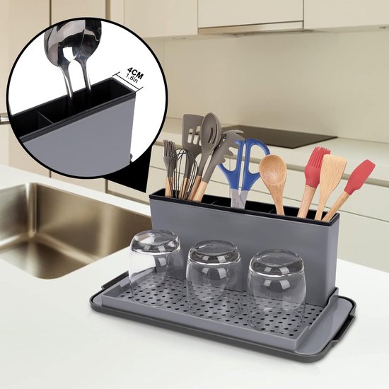 Afdruiprek, afdruiprek met bestekmand en 2 opvangbak, afneembaar ...