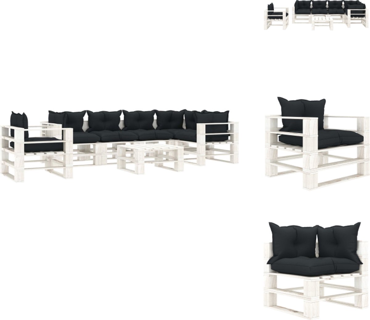 vidaXL Pallet Loungeset - Hoekbank - Middenbank - Tafel/Hocker ...